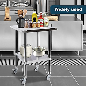 tonchean 24 × 24 × 36in Stainless Steel Workbench with Wheels, NSF Heavy Duty Commercial Workbench with Adjustable Shelves and Caster Brake Cart for Commercial Kitchen, Hotel, Laundry, Storage, Home