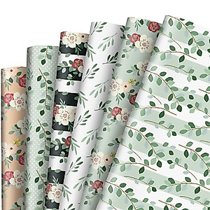 AnyDesign 12 Sheet Eucalyptus Leaves Wrapping Paper Watercolor Greenery Floral Gift Wrap Paper Folded Flat Green Leaves Art Paper for Wedding Birthday Party DIY Crafts Gift Wrapping, 19.7 x 27.6 Inch