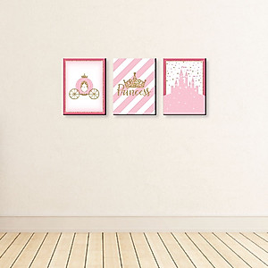 Big Dot of Happiness Little Princess Crown - Castle Nursery Wall Art and Kids Room Decorations - Gift Ideas - 7.5 x 10 inches - Set of 3 Prints