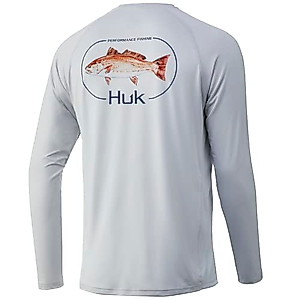 HUK Men's Pursuit Long Sleeve Sun Protecting Fishing Shirt, Redfish-Glacier, Small