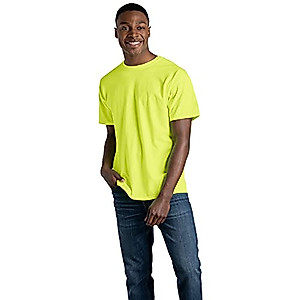 Fruit of the Loom Men's Eversoft Cotton T-Shirts (S-4XL), Crew-2 Pack-Safety Green, Large