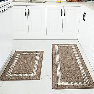 COSY HOMEER Kitchen Floor Mats[2 PCS] for in Front of Sink Super Absorbent Kitchen Rugs and Mats 48x20 Inch/30X20 Inch Non-Skid Kitchen Mat Standing Mat Washable,Polypropylene,Brown