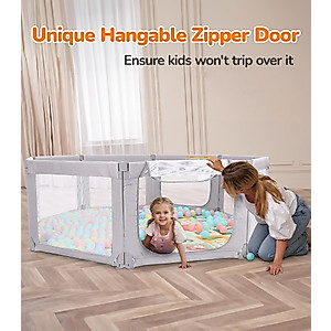 Dripex Foldable Baby Playpen, 71"×69" Play Pens for Babies and Toddlers, Safe Anti-Fall Play Yard with Gates, Baby Fence with Breathable Mesh, Indoor & Outdoor Kids Activity Center, Ash Grey