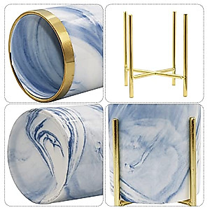 Rotating Marble Utensil Holder for Kitchen Countertop, Spoon Holder for Dining Table, Marble Ceramics with Durable Metal Frame 3.15 * 4.7 inch Blue and Gold 2 PCS