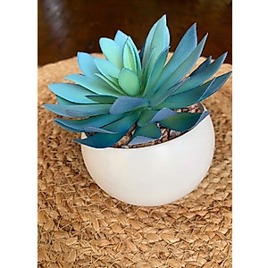 WERANDAH Artificial Faux Potted Mini Blue Succulent 4.5" | Indoor Table Top Bookshelf Dorms Home Office and Wedding Party Decor