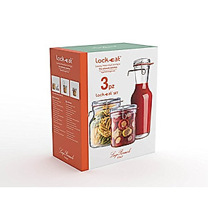 Luigi Bormioli Lock-Eat 3 Piece Jar Set 25.25 oz, 50.75 oz, 34 oz, Set of 3, Clear