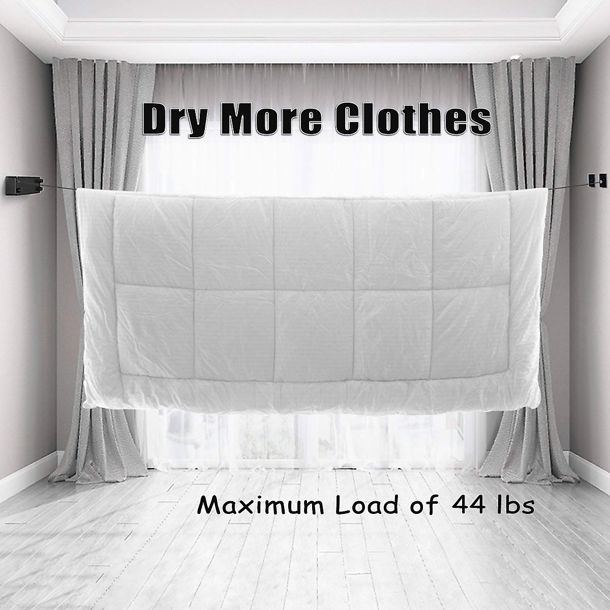 BAKALA Retractable Clothesline Indoors Laundry Line with Adjustable Stainless Steel Double Rope,Wall Mounted Space-Saver Drying Line for Balcony,Bathroom,13.8 Feets Clothes Line(Black)