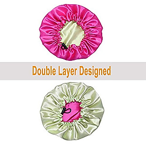 Adjustable Kids Satin Bonnets Sleeping Caps Shower Caps for Girls Boys,Elastic Band and Reversible,Soft,Breathable,Fit Most Kids Head and Hair Style (red,pink)