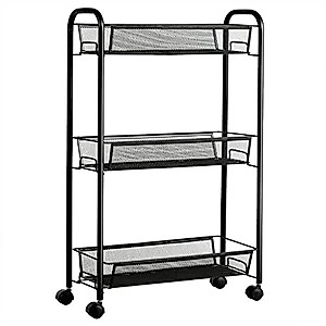 BHVXW Trolley Rack Movable 3-Tier Floor-Standing Vegetable Basket Rack with Wheels