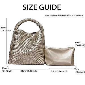 BEVIVID Woven Tote Bag for Women,Woven Bag Purses and Handbags,Hand-Woven Tote Handbag,Woven Shoulder Bag,Woven Leather Handbags Champagne gold