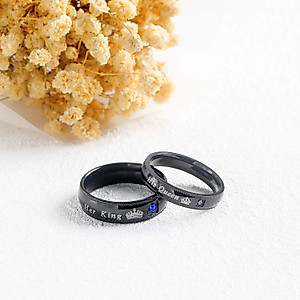 2pcs His Queen Her King Wedding Engagement Band Stainless Steel Black Couple Rings For Him and Her Matching Set