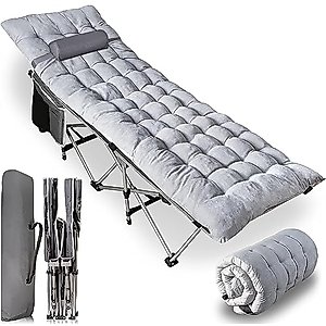 ZONETECH Outdoor Camping Travel Cot and Cot Pad - Foldable Classic Grey Quality Lightweight Portable Heavy Duty Adult & Kids Travel Cot w/Large Pocket and Cushion Perfect for Hiking, Camping (1-Pack)