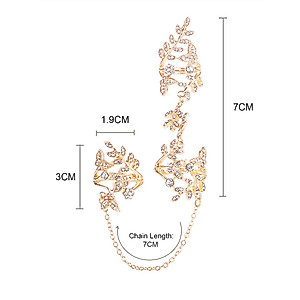 Yalice Charm Leaf Full Finger Ring Bracelets Dainty Knuckle Open Ring Harness Hand Chains Adjustable Statement Rings Jewelry for Women Gift (Gold-2)