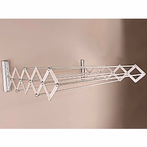 TOTES BABIES - Space Saver Pro Wall-Mounted Aluminum Clothes Drying Rack - Expandable, Rustproof, 31.5" Wide Accordion Laundry Rack for Indoor/Outdoor Use (Aluminum)