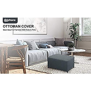 Qishare Ottoman Cover, Footstool Protector Stretch Rectangle Sofa Slipcovers with Elastic Bottom Super Soft Universal Covers, Machine Washable(Large, Gray)