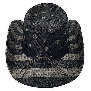 Vamuss Vintage USA American Flag Cowboy Hat w/Western Shape-It Brim (Black-Grey)