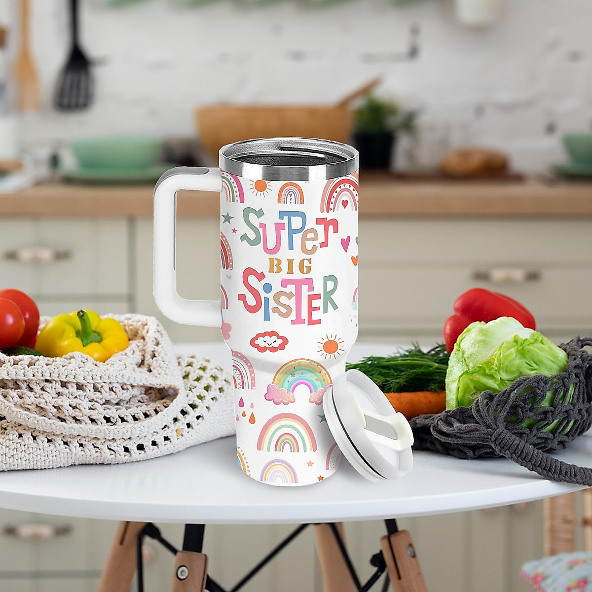 Super Big Sister Gifts - 40 Oz Tumbler with Handle, Pink Big Sister Cup Set, Birthday & Christmas Gifts for Little Sisters