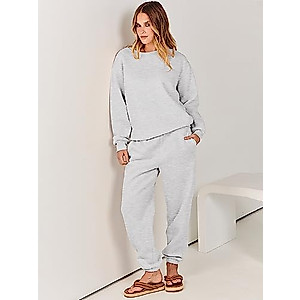ANRABESS Women's 2 Piece Lounge Sets Fall Outfits Long Sleeve Cozy Casual Crew Neck Sweatsuit Matching Set 2023 Fashion Clothes Loungewear A1014qianhuahui-L