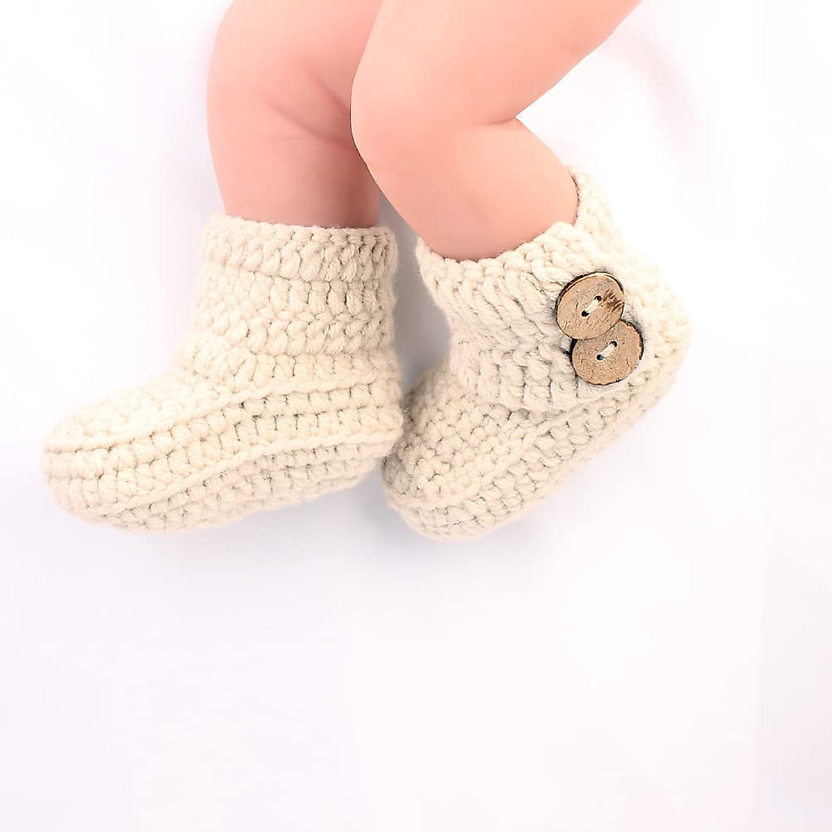 zefen Knit Crochet Baby Booties Newborn Socks Handmade Shoes Deep (Ivory, Small)