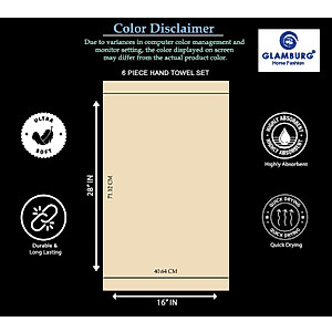 GLAMBURG Ultra Soft 6-Piece Hand Towel Set 16x28-100% Ringspun Cotton - Durable & Highly Absorbent Hand Towels - Ideal for use in Bathroom, Kitchen, Gym, Spa & General Cleaning - Charcoal Grey