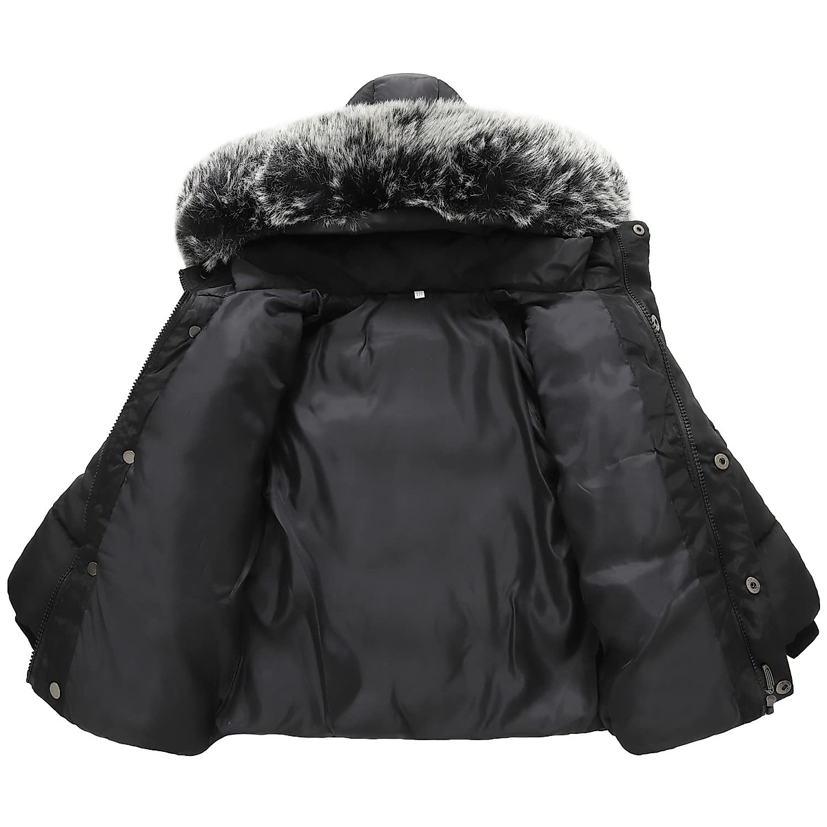 YAGATA Toddler Coat Thicken Fur Collar Hoodie Down Toddler Jacket Warm Toddler Winter Puffer Jacket Black 1-2T 90