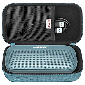 BOVKE Hard Travel Speaker Case for Bose SoundLink Flex Bluetooth Portable Speaker, Extra Mesh Pocket for Bluetooth Speakers Bose Charger, Charging Cables, Stone Blue
