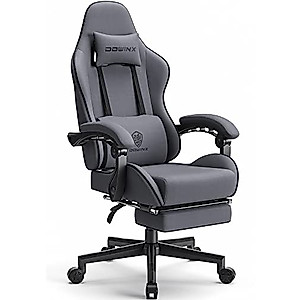 Dowinx Gaming Chair Fabric with Pocket Spring Cushion, Massage Game Chair Cloth with Headrest, Ergonomic Computer Chair with Footrest 290LBS, Grey