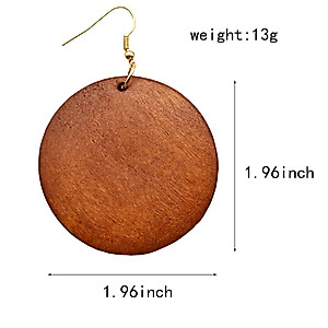 2 Pairs Wooden Earrings for Women - Big Round Circle Geometric Wood Drop Dangle Hook Earrings,Ethnic Wood Drop Earrings Stainless Steel Stud (Brown and dark brown)