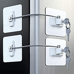 2 Pack Fridge Lock, Refrigerator Lock with Keys Child Safety Cabinet Locks Refrigerator Door Lock Freezer Lock with Strong Adhesive (White)