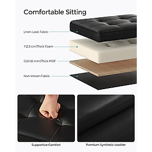 SONGMICS Small Folding Storage Ottoman, Set of 2, Foot Rest Stool, Cube Footrest, Synthetic Leather, 12.2 x 16.1 x 12.2 Inches, 286 lb Capacity, Living Room, Bedroom, Dorm, Ink Black ULSF100B21