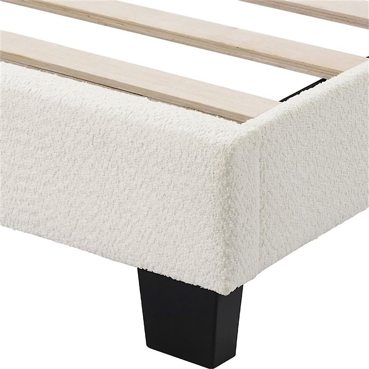 BOWERY HILL Modern Boucle Fabric Mattress Ready Queen Bed in White