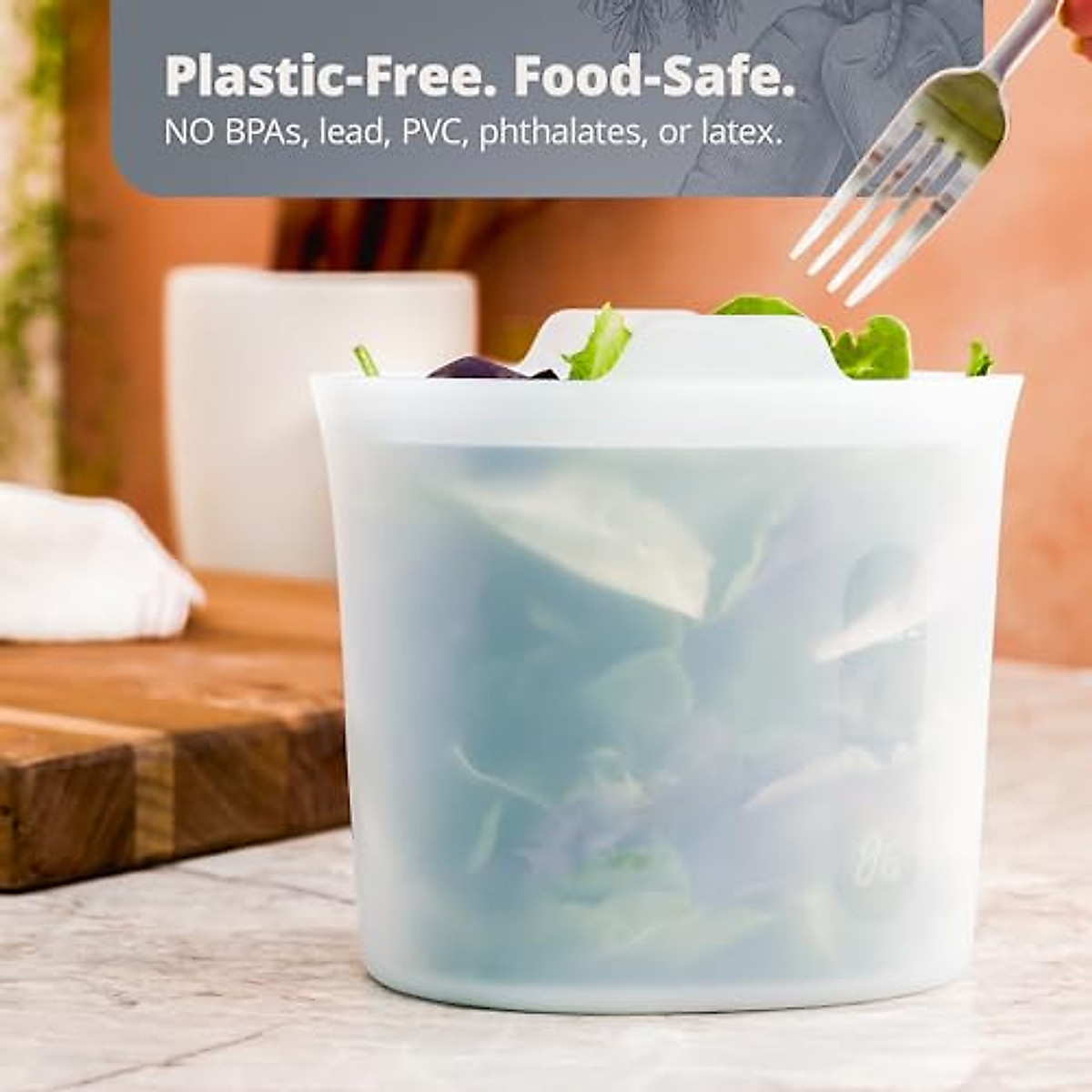 Greater Goods Reusable Silicone Food Storage Bags, Stand Up Zip, Multi-Use Storage containers, BPA- Free, Dishwasher, Microwave, and Oven Safe, Clear, Dish Set (24 Oz, 32 Oz, 64 Oz)