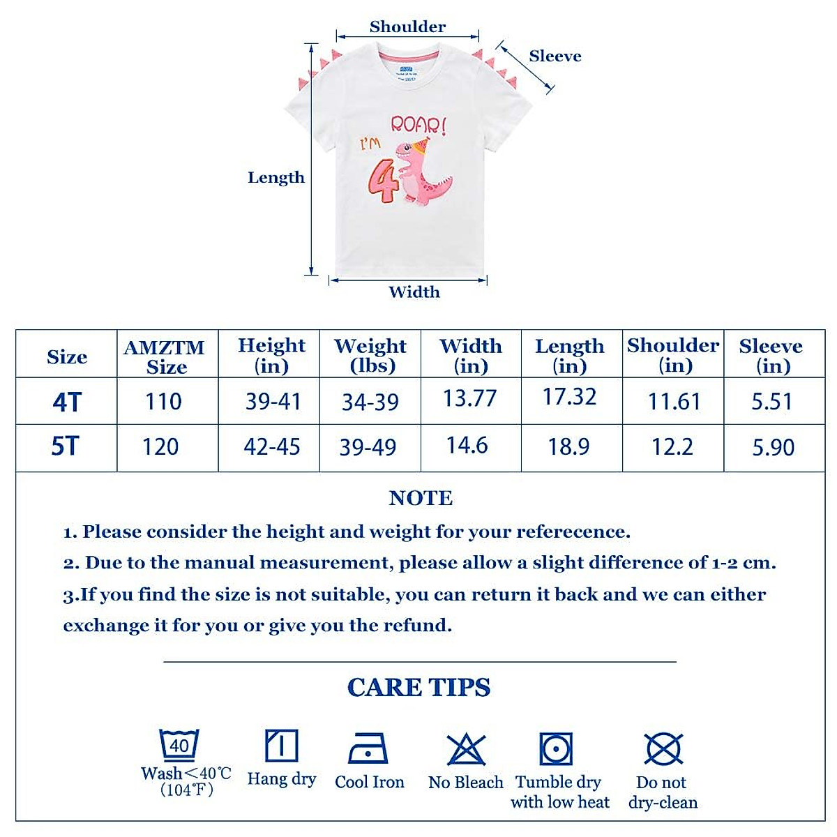 AMZTM 4th Birthday Girl T-Shirt Dinosaur Themed B-Day Party Tee Gift for Toddler (US, Age, 4 Years, White)