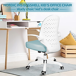 SeekFancy Kids Desk Chair Pego300, Blue Study for Boys Girls with Eggshell Design Backrest, Ergonomic Growing Teen Office Flip up Arms and Wheels, Pu Leather Task Chair…