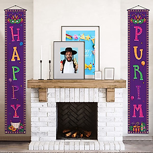 Nepnuser Happy Purim Porch Banner Jewish Carnival Front Door Window Wall Indoor Outdoor Hanging Decoration Photo Booth Backdrop