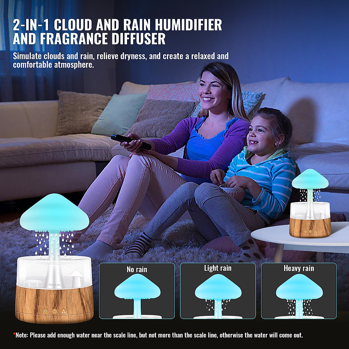 Rain Diffuser, App Control Snuggling Cloud Diffuser with 5 Essential Oils, 7 Changing Colors Night Light, Mushroom Humidifier for Sleeping Relaxing Mood Rain Drop Sound, Wood