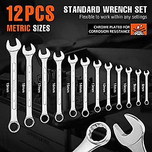 ValueMax 12-Piece Metric Wrench Set, Carbon Steel, 8-19mm