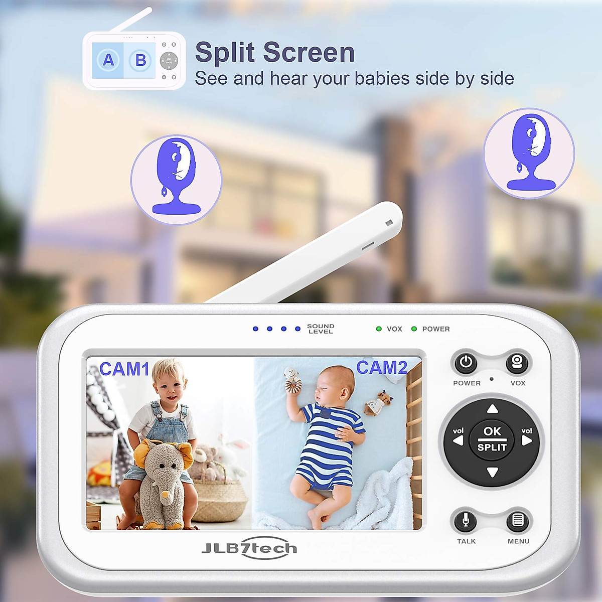 JLB7tech Add-on Camera Unit 5“ and 4.3" Split Screen Video Baby Monitor LB55955-2T,55963BV-2T,55953-2T,55953SPB-2T,JLB955SP-2T(B)(up to 2 Cameras)