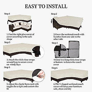 Easy-Going Patio V-Shaped Sectional Sofa Cover, Waterproof Outdoor Sectional Cover, Heavy Duty Garden Furniture Cover with Air Vent 89" L (on Each Side) x 33.5" D x 31" H, Beige/Dark Brown