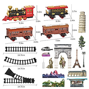 Locomoto Train Set - Electric Train Toys w/Smoke, Light and Sounds (ON/Off), Toddler Train Sets for Boys 2-4 w/Steam Locomotive Engine, Carriages and Tracks, Christmas Toy Train for Preschool Kids