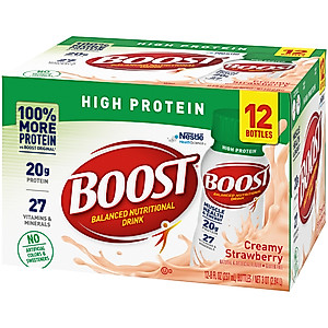 BOOST High Protein Balanced Nutritional Drink, Creamy Strawberry, 8 Ounce Bottle (Pack of 12)