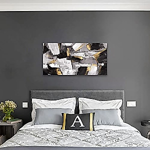 TIDOES Wall Pictures for Living Room Decor Abstract Canvas Wall Art Black Art Wall Decor Neutral Gold Wall Decorations for Office Home Decor 20"x40"