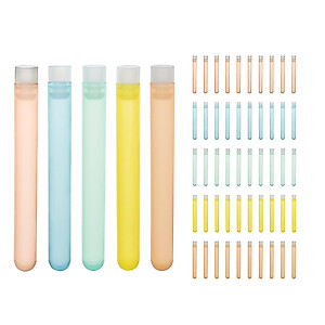 ULAB 50pcs Plastic Test Tubes with Caps, Dia16x125mm PartyTubes Shot Glasses, Multiple Colored Tubes with Transparent Lid, UTT1021