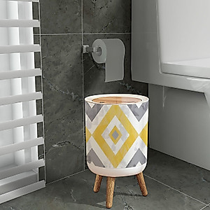 LGCZNWDFHTZ Small Trash Can with Lid for Bathroom Kitchen Office Seamless Abstract Geometric Pattern Pastel Yellow Gray White Diagonal Garbage Bin Waste Basket Decorative 1.8 gallons, 14x9inch