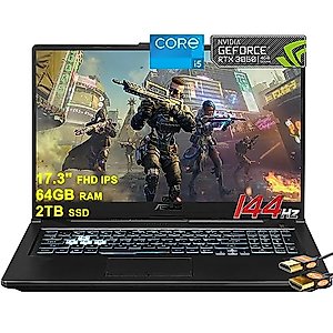 ASUS TUF F17 Gaming Laptop 17.3" FHD IPS 144Hz Anti-Glare 11th Gen Intel 6-Core i5-11400H >i7-10870H 64GB RAM 2TB SSD GeForce RTX 3050 4GB Graphic Backlit Thunderbolt 4 Win11 Black + HDMI Cable