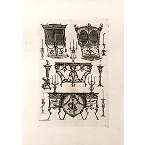 [Plate of neo-Classical designs for one furniture and candlestick, and a sedan chair, from"Diverse maniere d'adornare i cammini ed ogni altra parte degli edifizi".