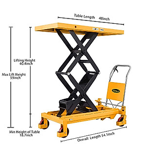 APOLLOLIFT Manual Pallet Stacker with Straddle Legs 2200lbs Capacity 63" Lift Height and Double Scissor Hydraulic Lift Table/Cart 1760lbs Capacity