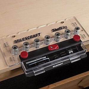 Milescraft 1343 Shelf Jig – Create ¼ in. and 5mm Shelf Pin Holes for Cabinets. Standard 32mm Spacing. Shelf Pin Jig includes Two Drill Bits