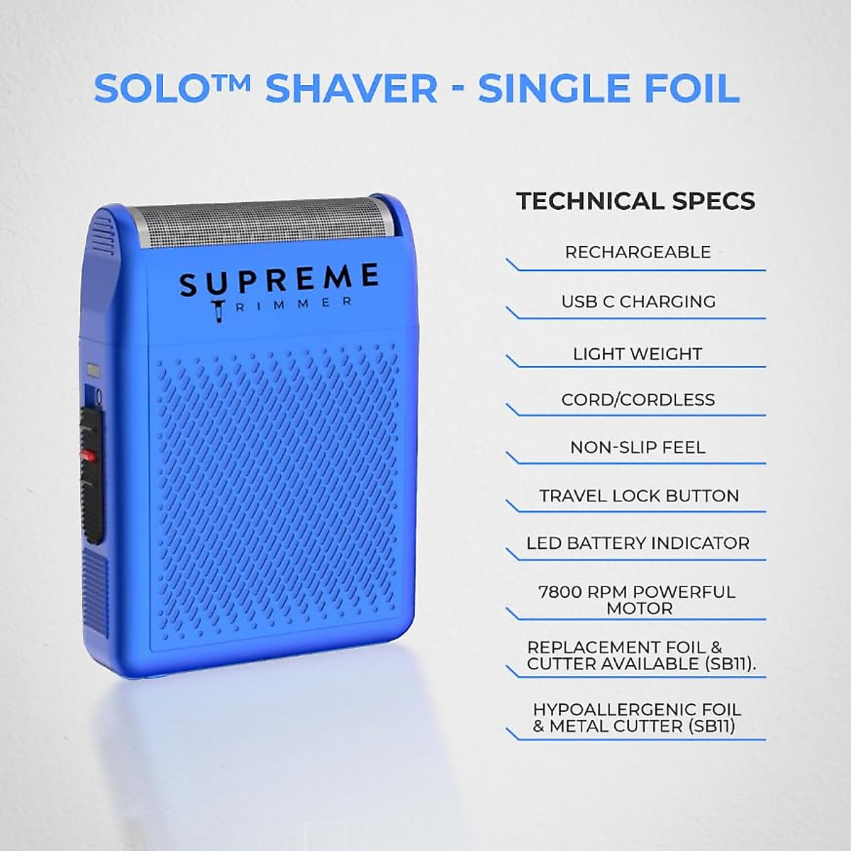 SUPREME TRIMMER Foil Shaver STF101 (150 Min Runtime) & Replacement Cutters SB11 | Solo - Blue