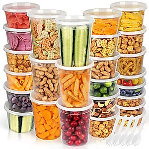 [50 Pack,3 Sizes] Food Storage Containers with Lids, 50 Combo Pack 8oz, 16oz, 32oz Airtight Deli Food Containers w 10 Spoons, BPA-Free Leakproof Takeout Meal Prep Dishwasher, Microwave, Freezer Safe